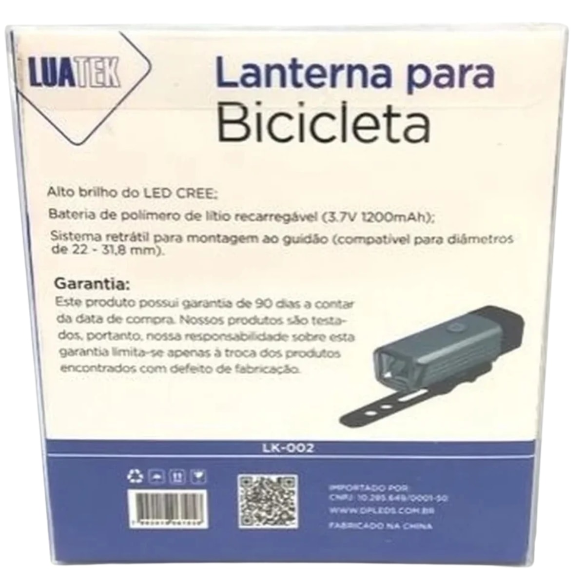 Farol Bike Luatek LK-002 18 Lúmens Recarregável